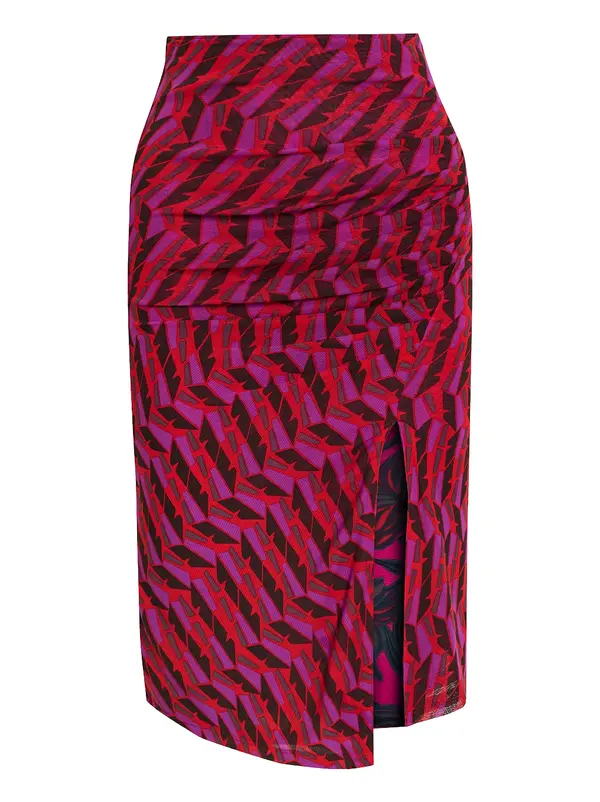 Diane Von Furstenberg Dariella Reversible Printed Stretch-mesh Skirt - Red