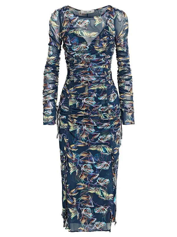 Diane Von Furstenberg Corinne Floral-print Mesh Midi Dress - Navy