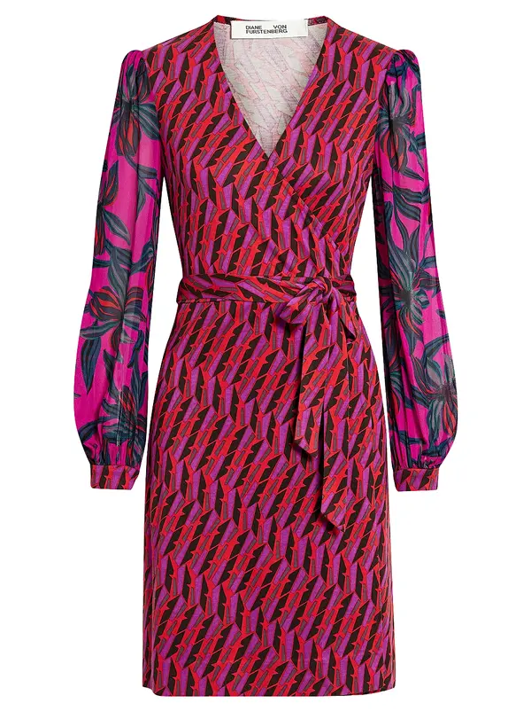 Diane Von Furstenberg Gala Chiffon-paneled Printed Cady Mini Wrap Dress - Magenta