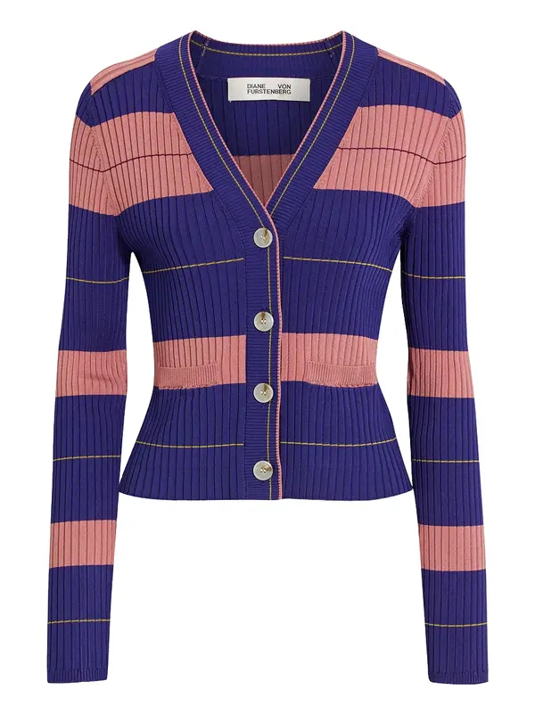 Diane Von Furstenberg Tereza Striped Ribbed-knit Cardigan - Purple