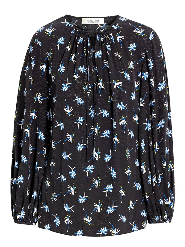 Diane Von Furstenberg Freddie Printed Jersey Blouse - Black