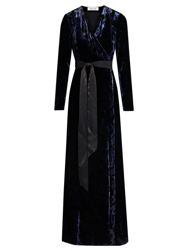 Diane Von Furstenberg Pogue Devoré Velvet Maxi Wrap Dress - Navy