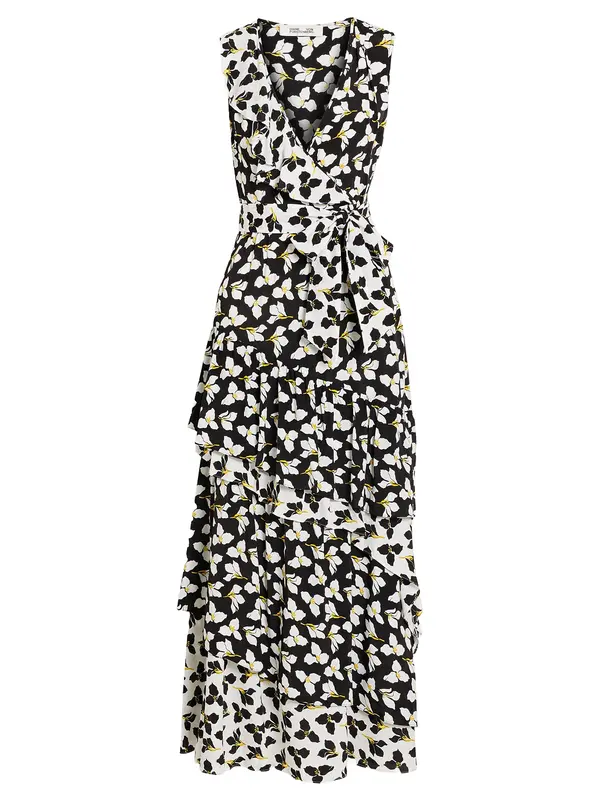 Diane Von Furstenberg Elisabetta Wrap-effect Floral-print Crepe Maxi Dress - Black