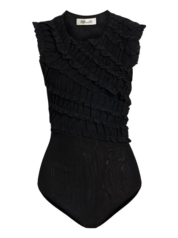 Diane Von Furstenberg Edward Ruffled Stretch-mesh Bodysuit - Black