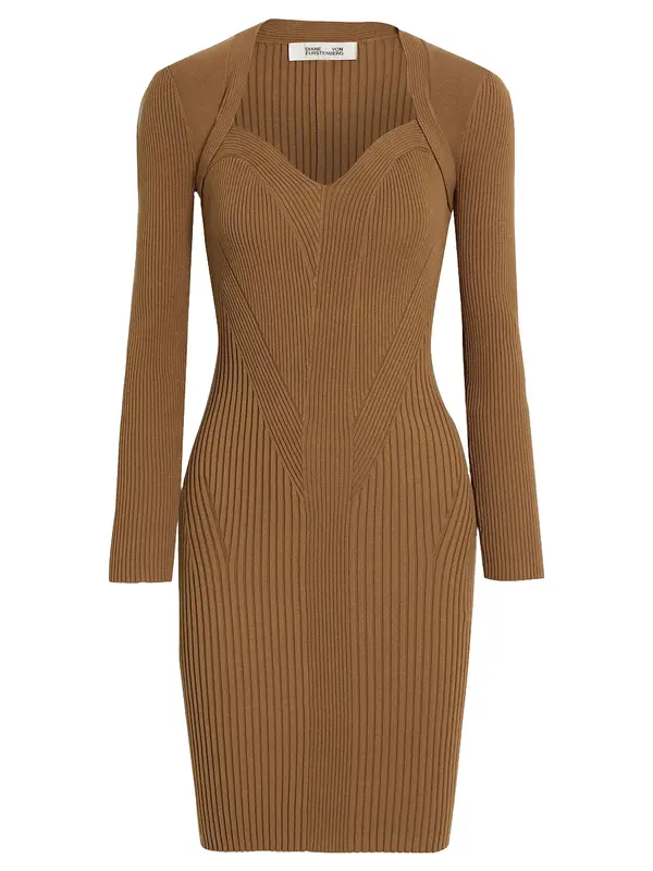 Diane Von Furstenberg Chloe Ribbed-knit Mini Dress - Camel