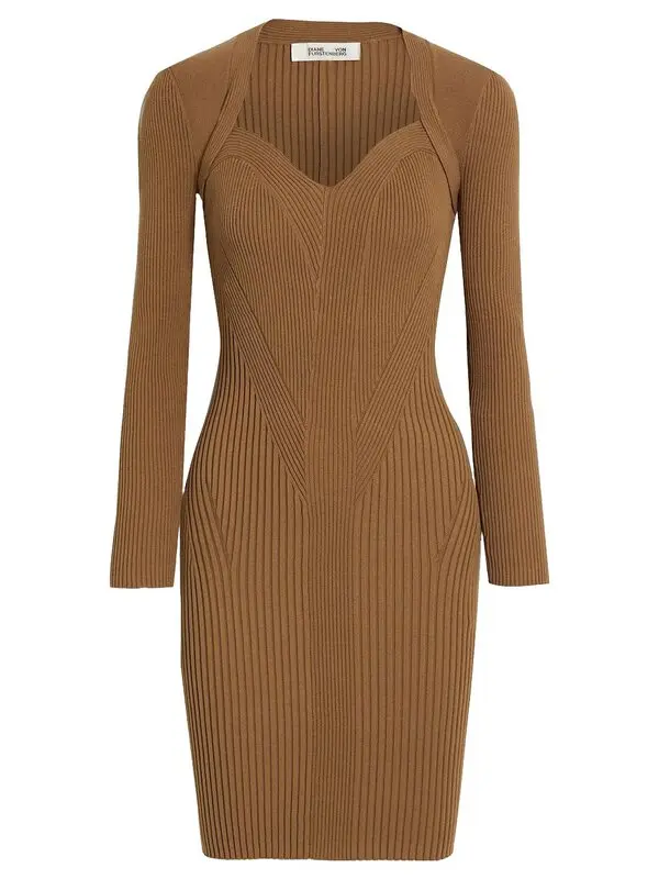 Diane Von Furstenberg Chloe Ribbed-knit Mini Dress - Camel