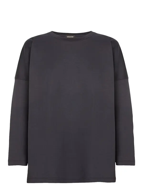 Eskandar Round Neck Long Sleeve T-shirt - Navydark