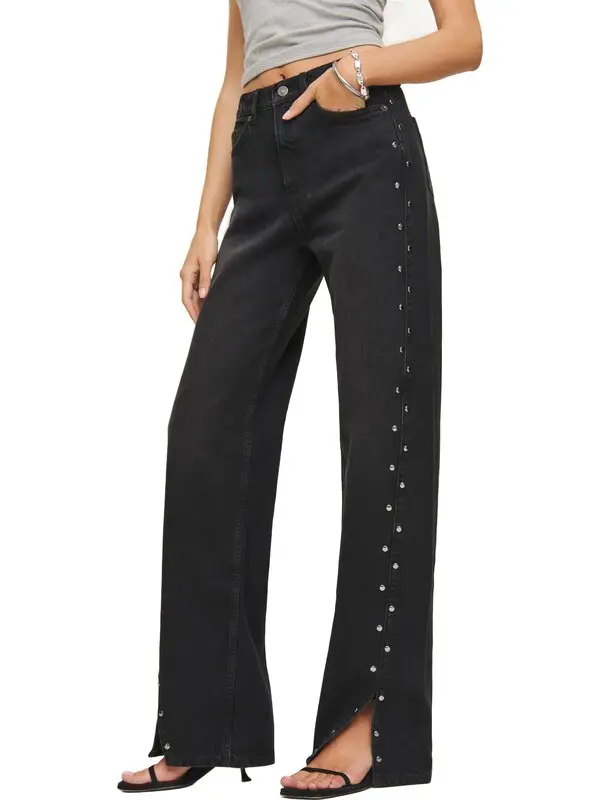 REFORMATION Cary High Rise Slouchy Straight Leg Jeans - Black