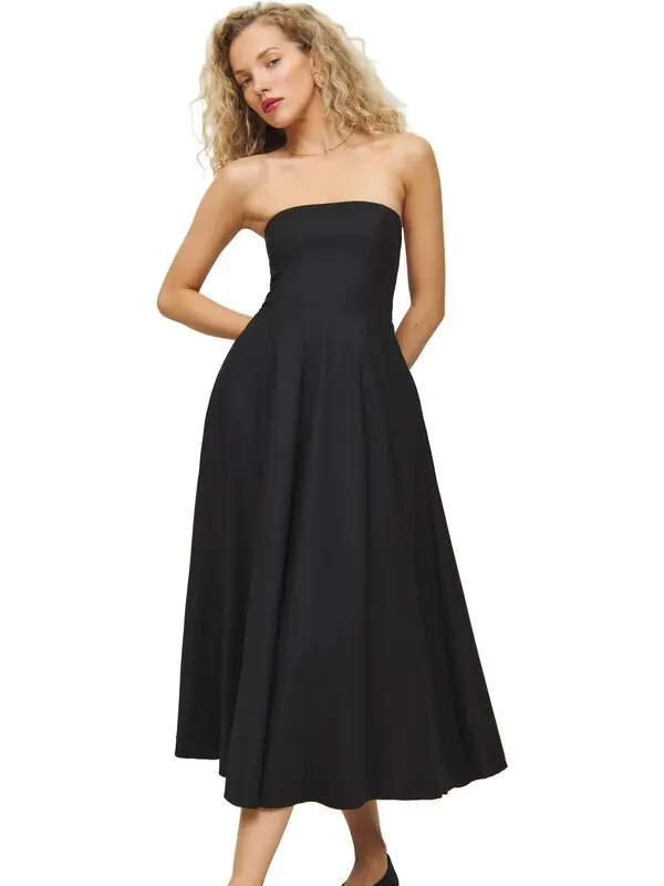 REFORMATION Astoria Strapless Midi Dress - Black