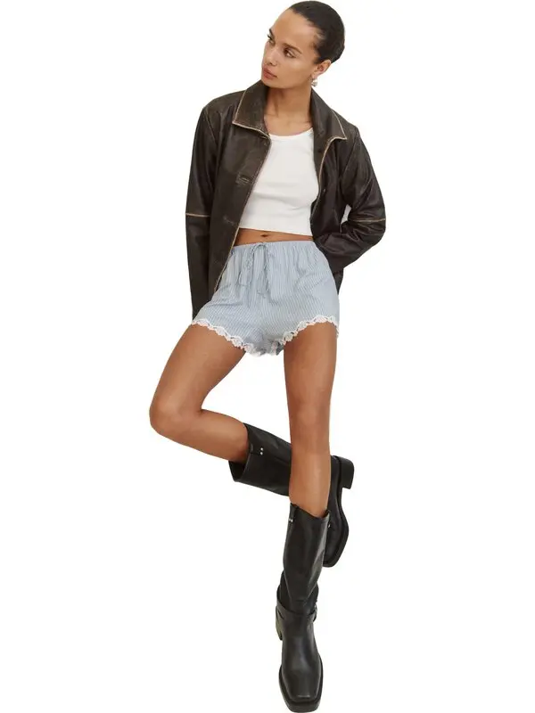 REFORMATION Marley Short With Embroidered Hem - Blue