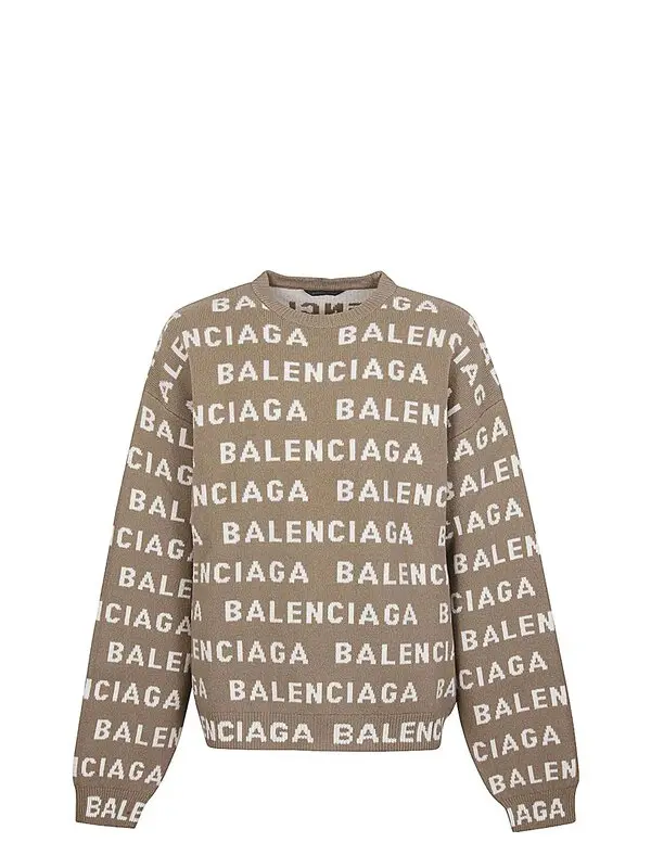 Balenciaga Allover Logo Crewneck Sweater - Beige