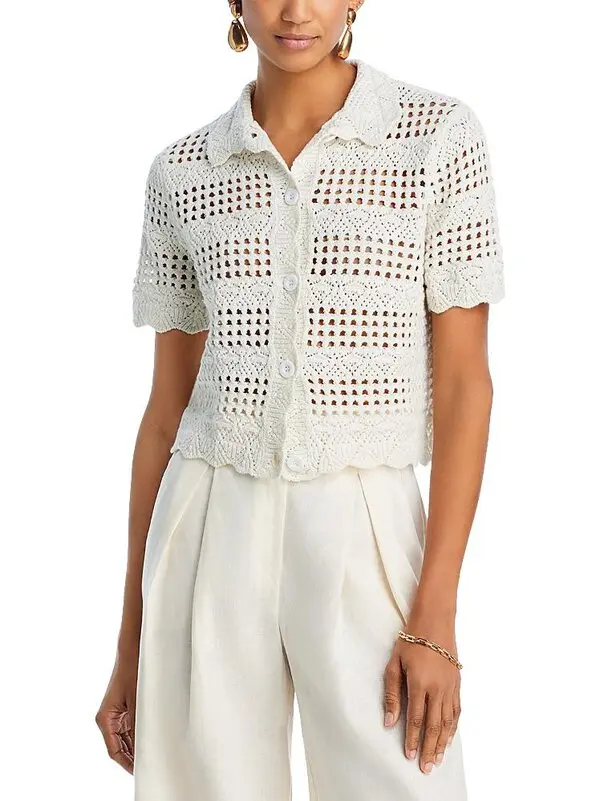 Aqua Crochet Knit Shirt - Cream