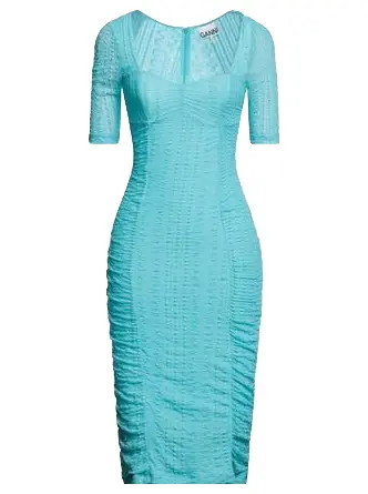 GANNI Midi Dress In Recycled Polyamide Blend - Turquoise