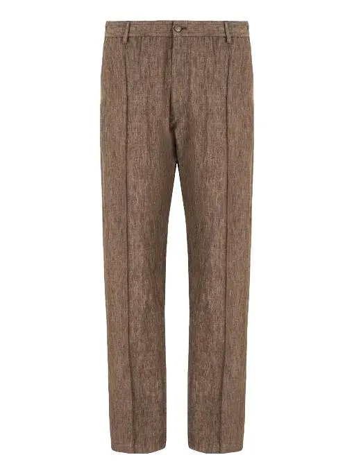 Emporio Armani Crêpe-effect Faded Linen Trousers - Green