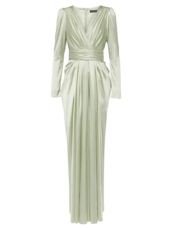 Dolce & Gabbana Gathered Front-slit Silk-blend Gown - Green