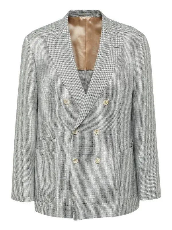 Brunello Cucinelli Houndstooth Linen Blazer - Grey