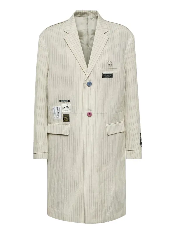 UNDERCOVERISM Appliqué Pinstripe Wool And Linen Coat - White