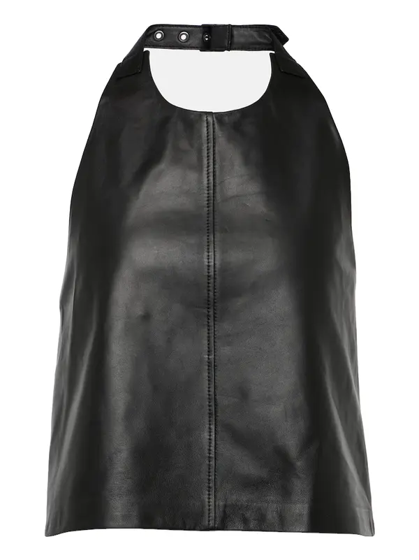 Wardrobe.NYC Halterneck Leather Top - Black