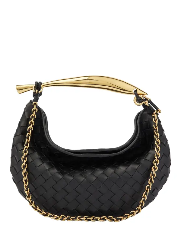 Bottega Veneta Sardine Chain Intrecciato Leather Shoulder Bag - Black