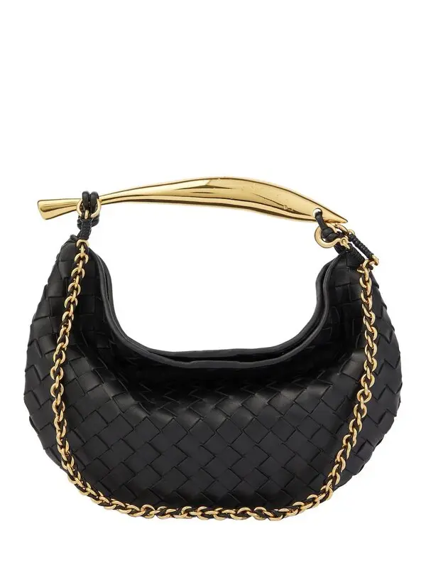 Bottega Veneta Sardine Chain Intrecciato Leather Shoulder Bag - Black