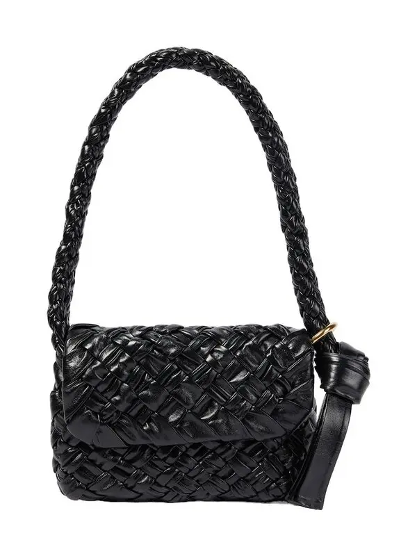 Bottega Veneta Kalimero Citta Intreccio Leather Shoulder Bag - Black