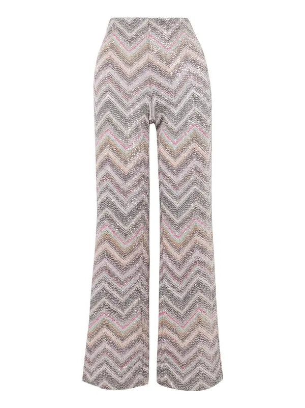 Missoni Striped Sequined Metallic Crochet-knit Flared Pants - Gray