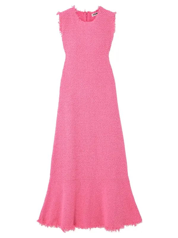 JIL SANDER Frayed Cotton-blend Bouclé Maxi Dress - Pink