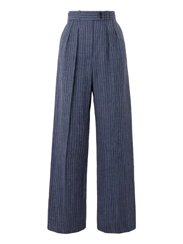 Loro Piana Pleated Pinstriped Straight-leg Pants - Blue