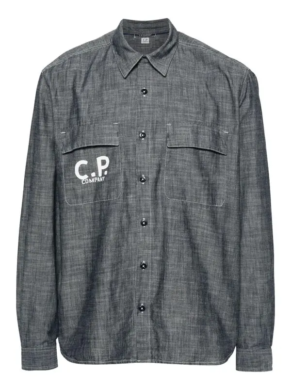C.P. COMPANY Logo-print Chambray Shirt - Grey