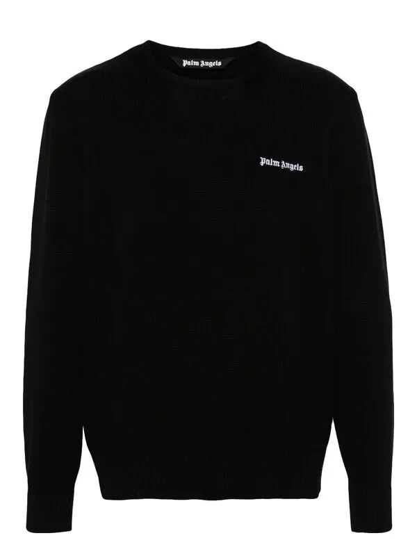 Palm Angels Logo Embroidered Cotton Jumper - Black