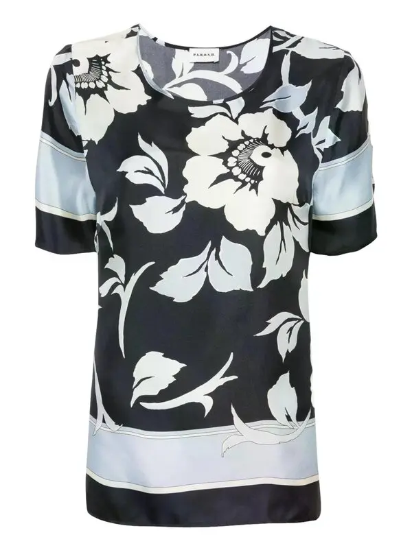 P.a.r.o.s.h Floral-print Silk Blouse - Black