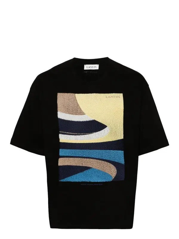 LANVIN Daunou-embroidery Cotton T-shirt - Black