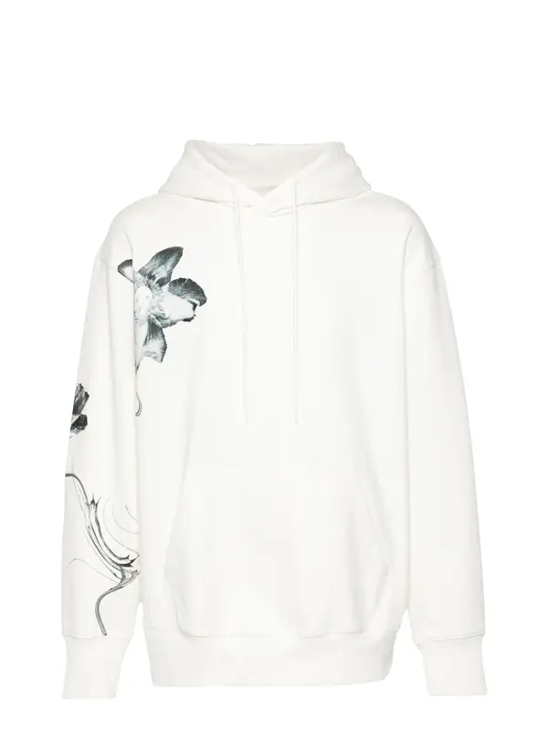 Y3 Floral-print Jersey Hoodie - White
