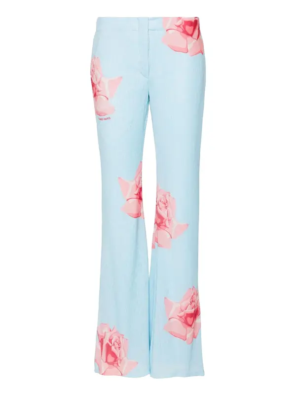 Kenzo Rose-print Flared Trousers - Blue