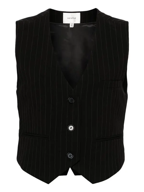 GESTUZ Pinstriped Waistcoat - Black