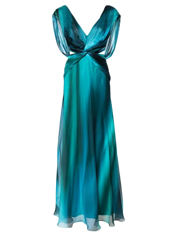 Alberta Ferretti Cut-out Plissé Gown - Green