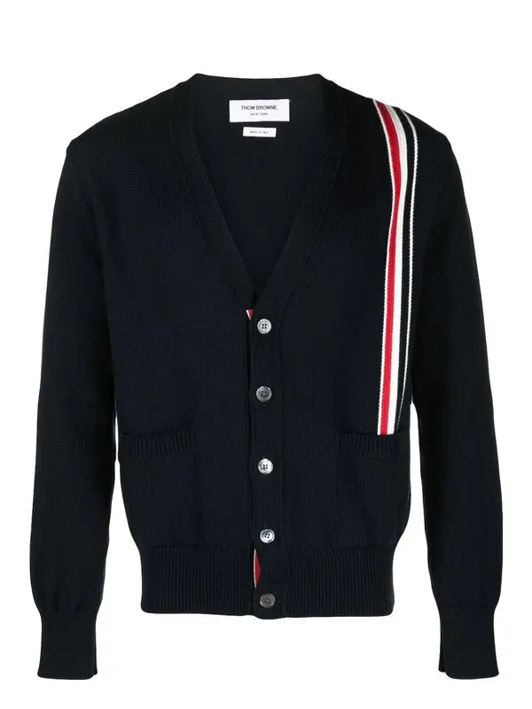 Thom Browne Rwb Stripe Intarsia Cotton Cardigan - Blue