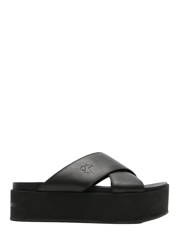 Calvin Klein Logo Flatform Slides - Black