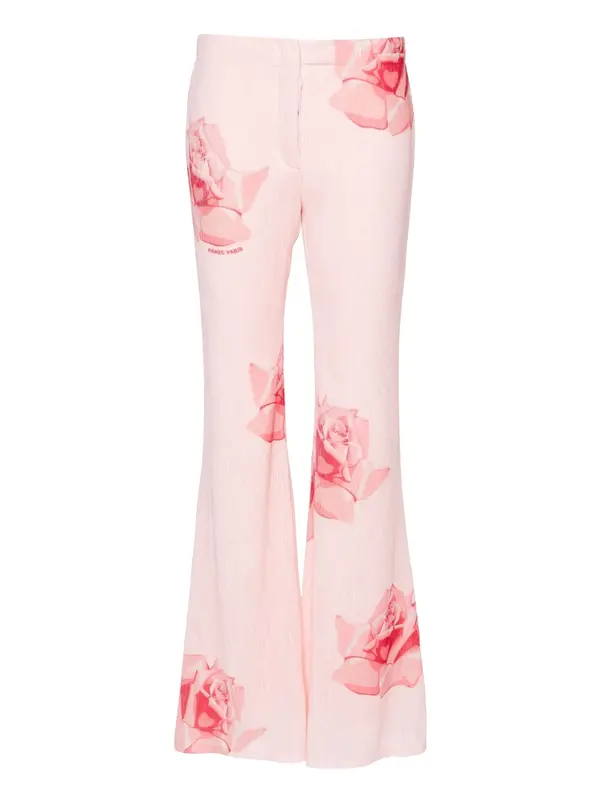Kenzo Rose-print Flared Trousers - Pink