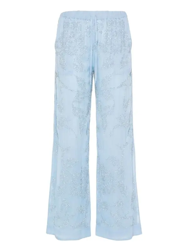 P.a.r.o.s.h Rilda Beaded Wide-leg Trousers - Blue