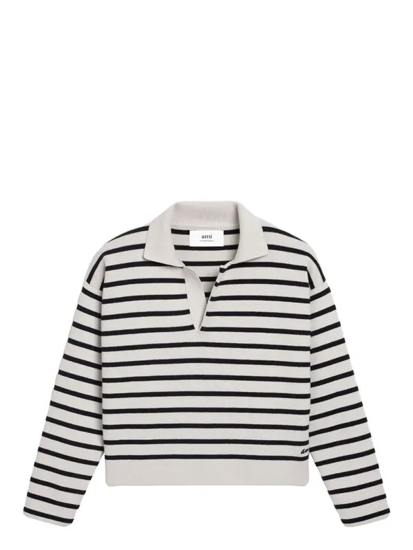 Ami Striped Polo Jumper - Neutrals