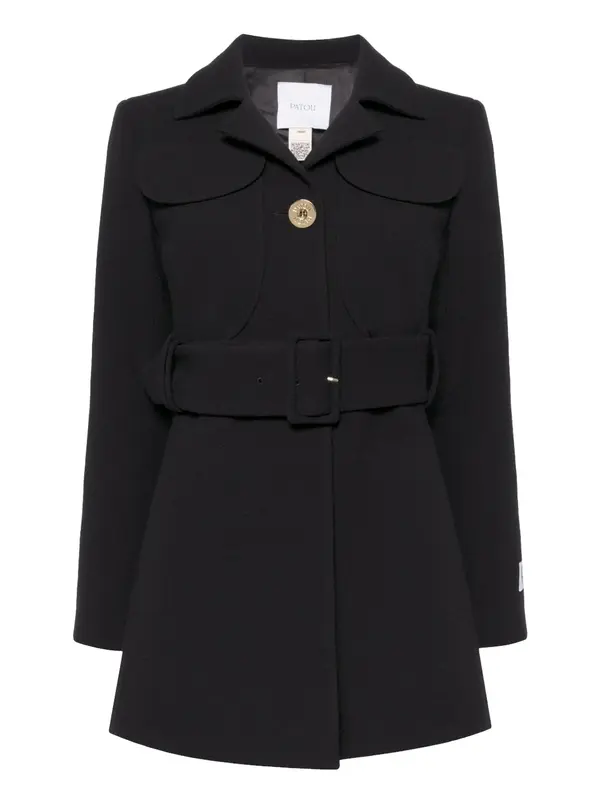 Patou Belted Virgin Wool Coat - Black