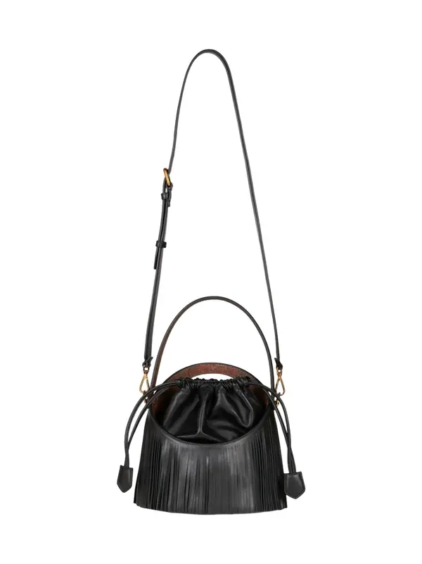 Etro Medium Saturno Fringed Bucket Bag - Black