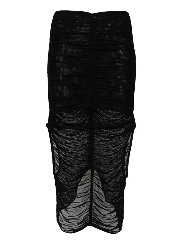 MUGLER Draped Mesh Midi Skirt - Black