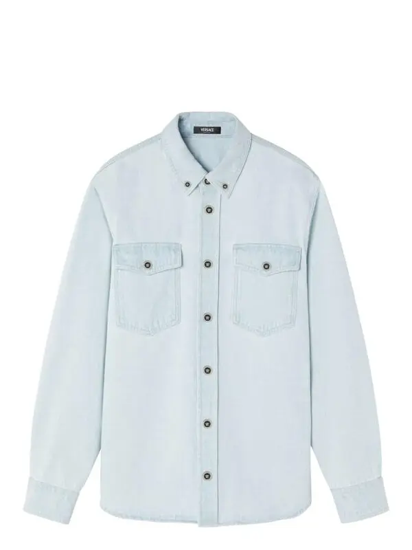 Versace Medusa-buttoned Denim Shirt - Blue