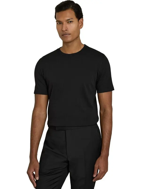 REISS Bless Marl Cotton Crew-neck Tailored-fit T-shirt - Black