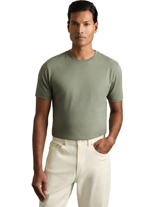 REISS Bless Cotton Crew-neck Tailored-fit T-shirt - Dark Sage
