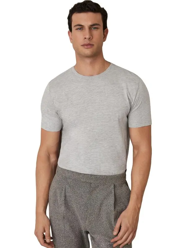 REISS Bless Marl Cotton Crew-neck Tailored-fit T-shirt - Grey Marl