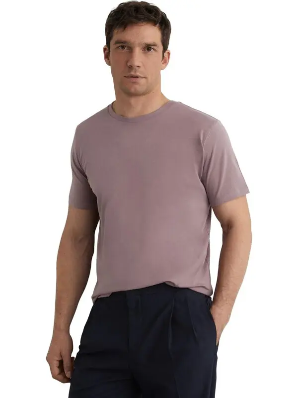 REISS Bless Marl Cotton Crew-neck Tailored-fit T-shirt - Mauve