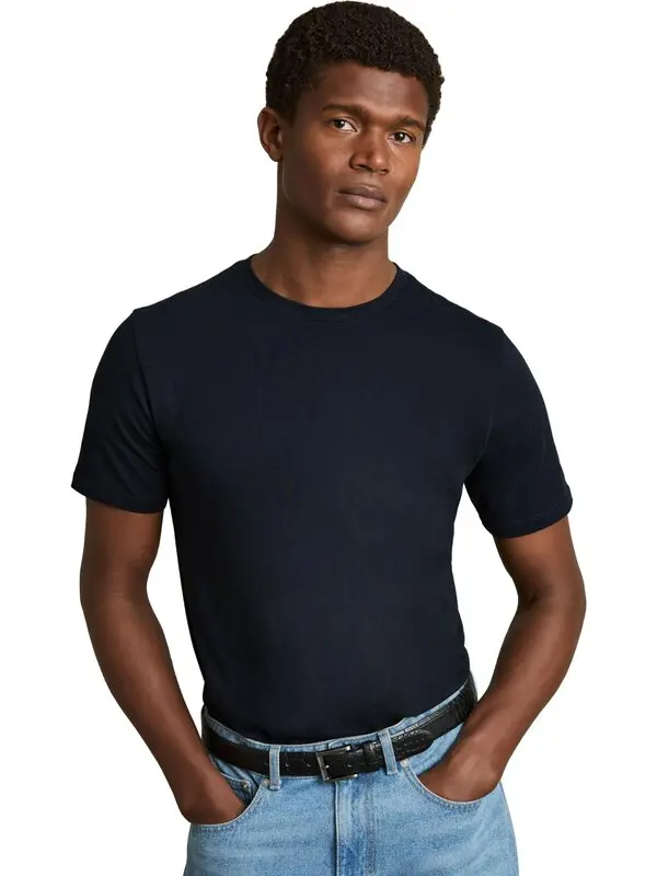 REISS Bless Marl Cotton Crew-neck Tailored-fit T-shirt - Navy
